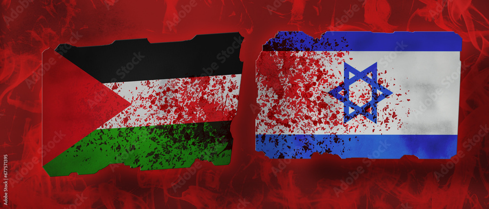 Flag of Israel and Palestine, flag with blood. Conflict between Israel ...