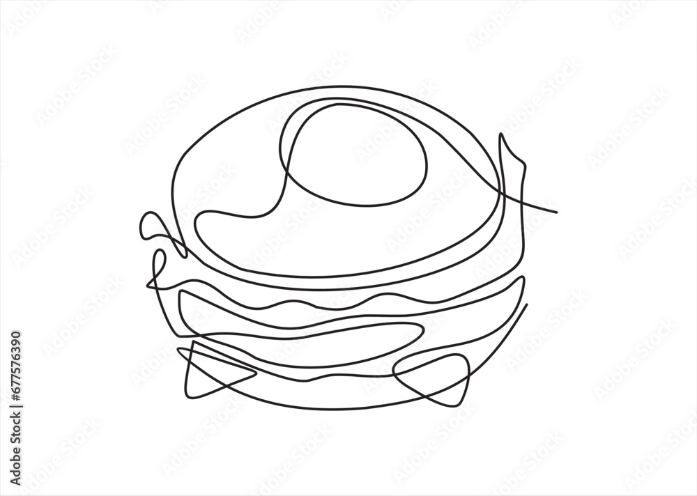 Continuous one line drawing of burger. Single line drawing of hamburger ...