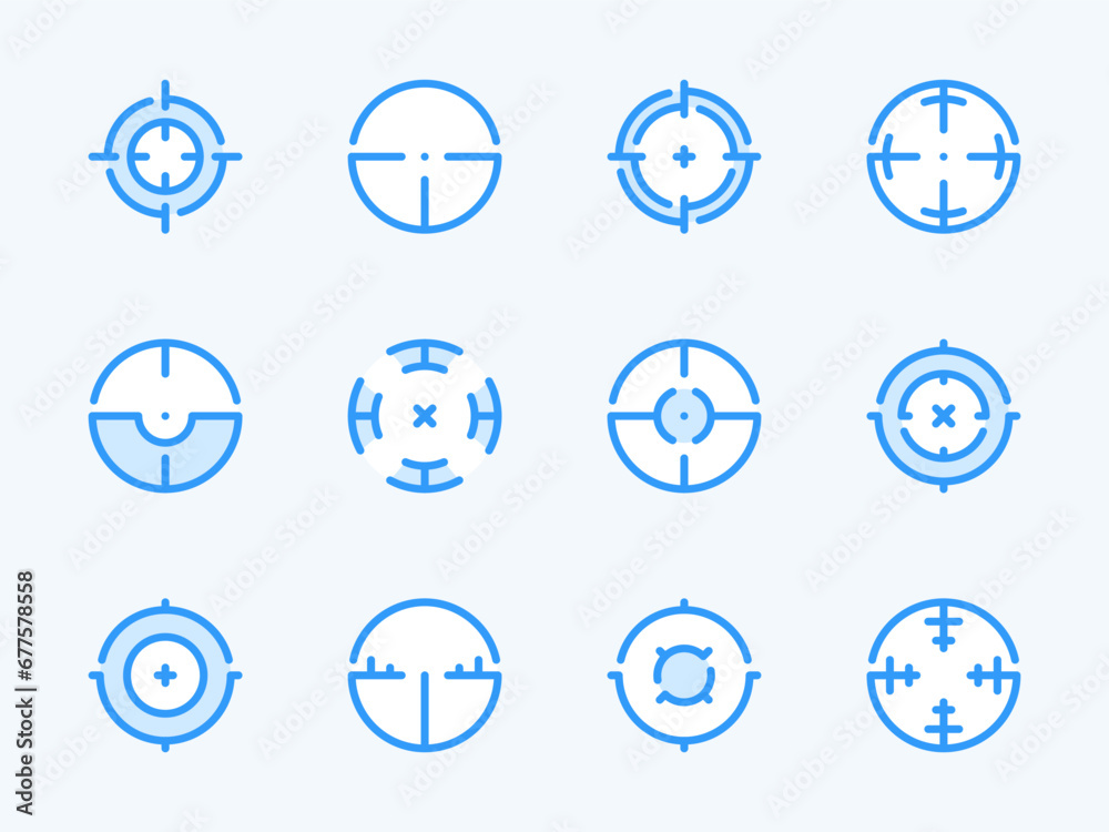 Target and Aim vector line icons. Accuracy, Goal and Aiming outline ...