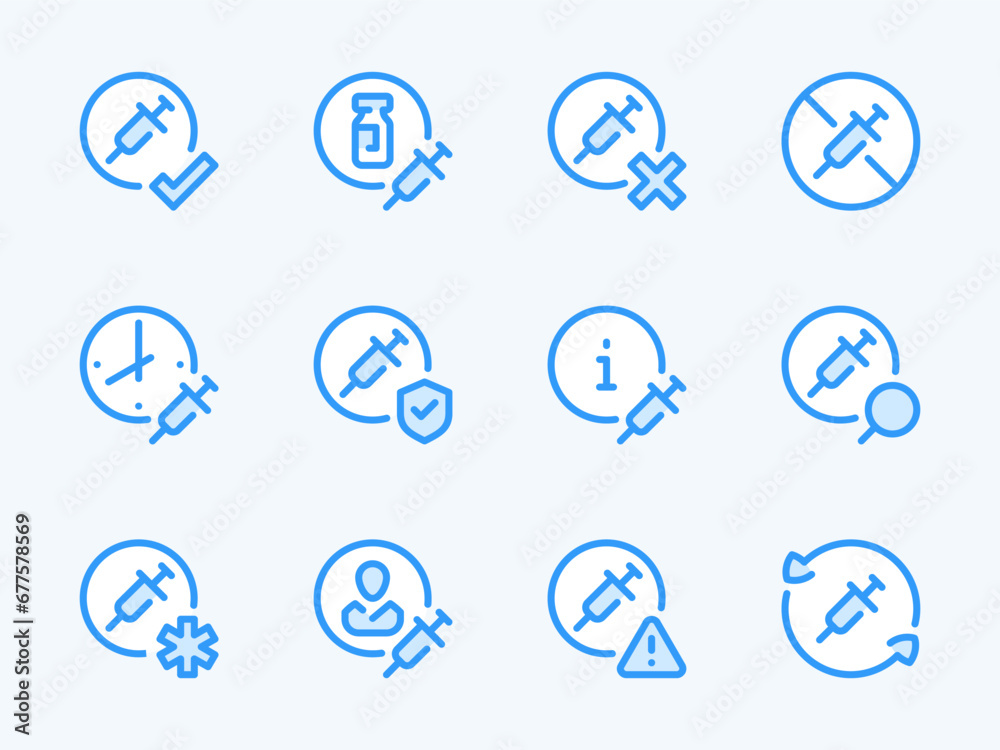Vaccine and Injection vector line icons. Vaccination and Medicine ...