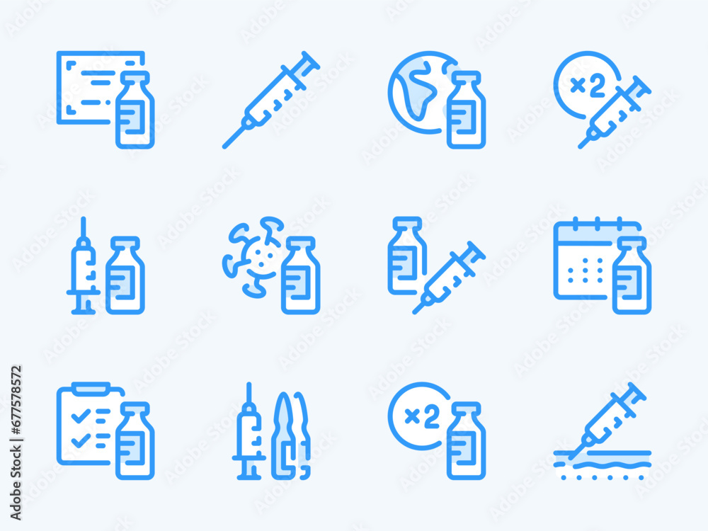 Vaccine and Injection vector line icons. Vaccination and Medicine ...