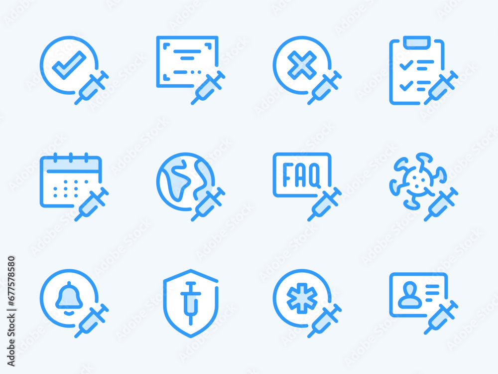 Vaccine and Injection vector line icons. Vaccination and Medicine ...