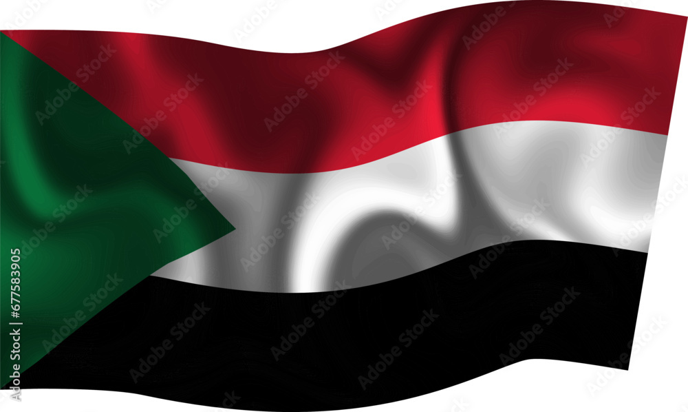 Flag of Sudan waving in the wind isolated on a white background. Sudan ...