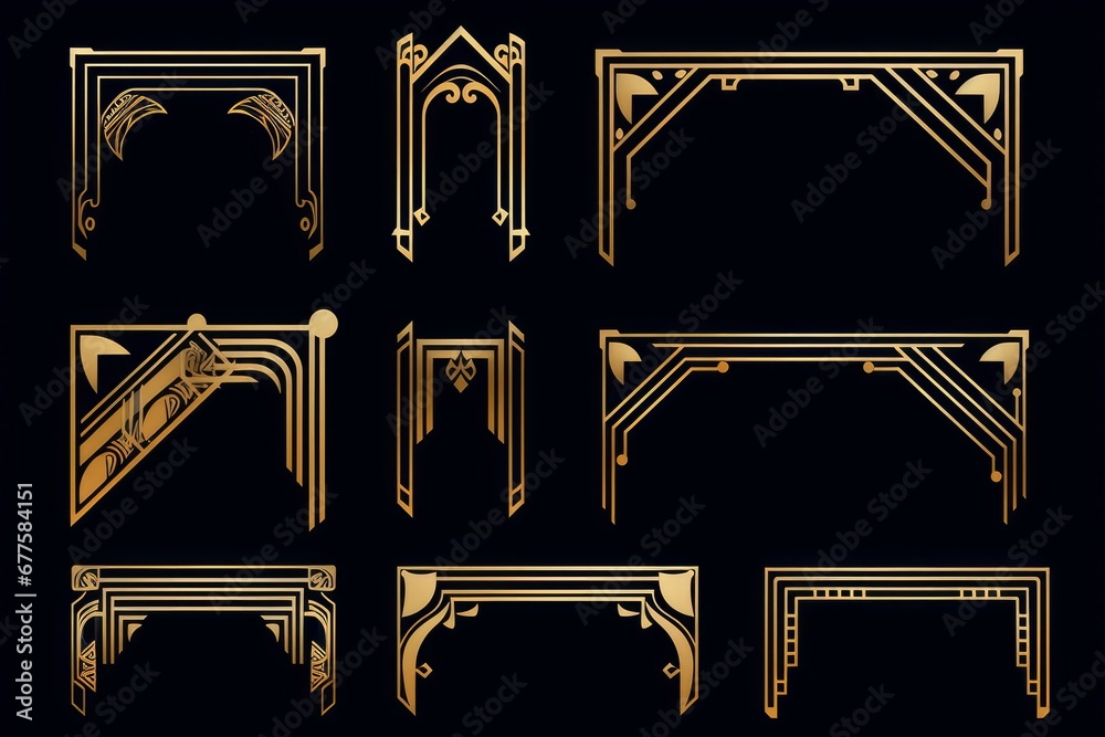 Vintage art deco corner set. golden geometric template in style of ...