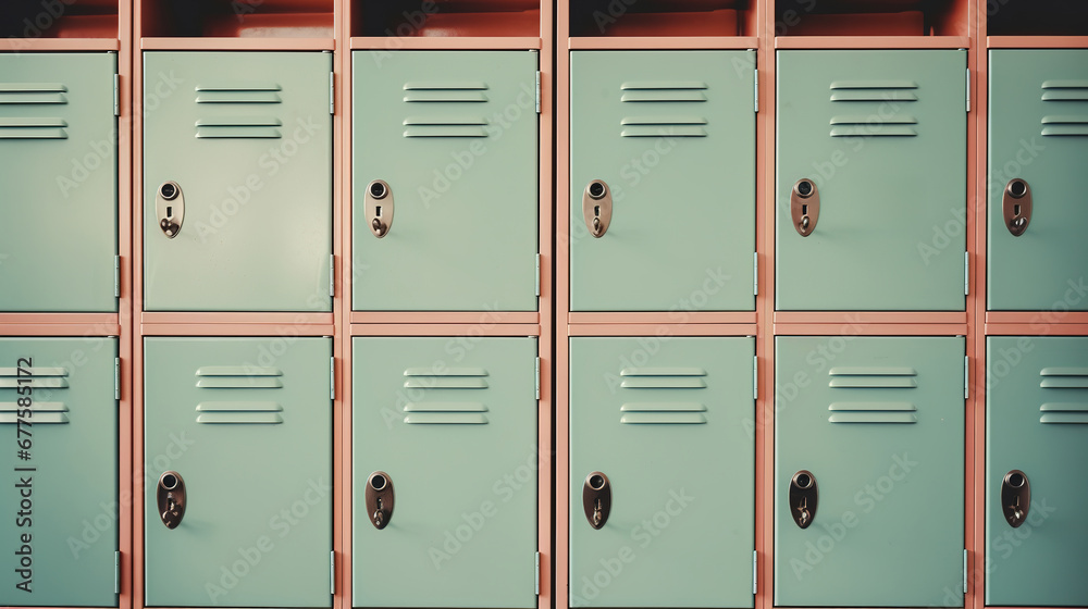 Generative AI, Row of high school lockers in the hallway, locker room ...