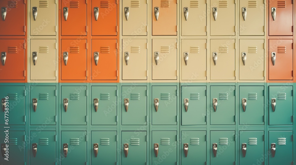 Generative AI, Row of high school lockers in the hallway, locker room ...