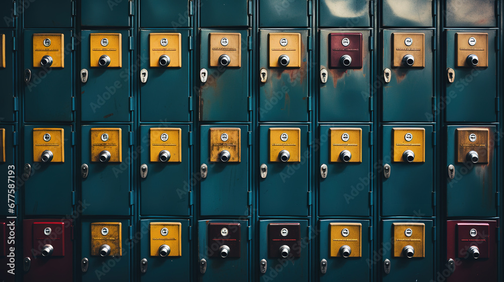 Generative AI, Row of high school lockers in the hallway, locker room ...