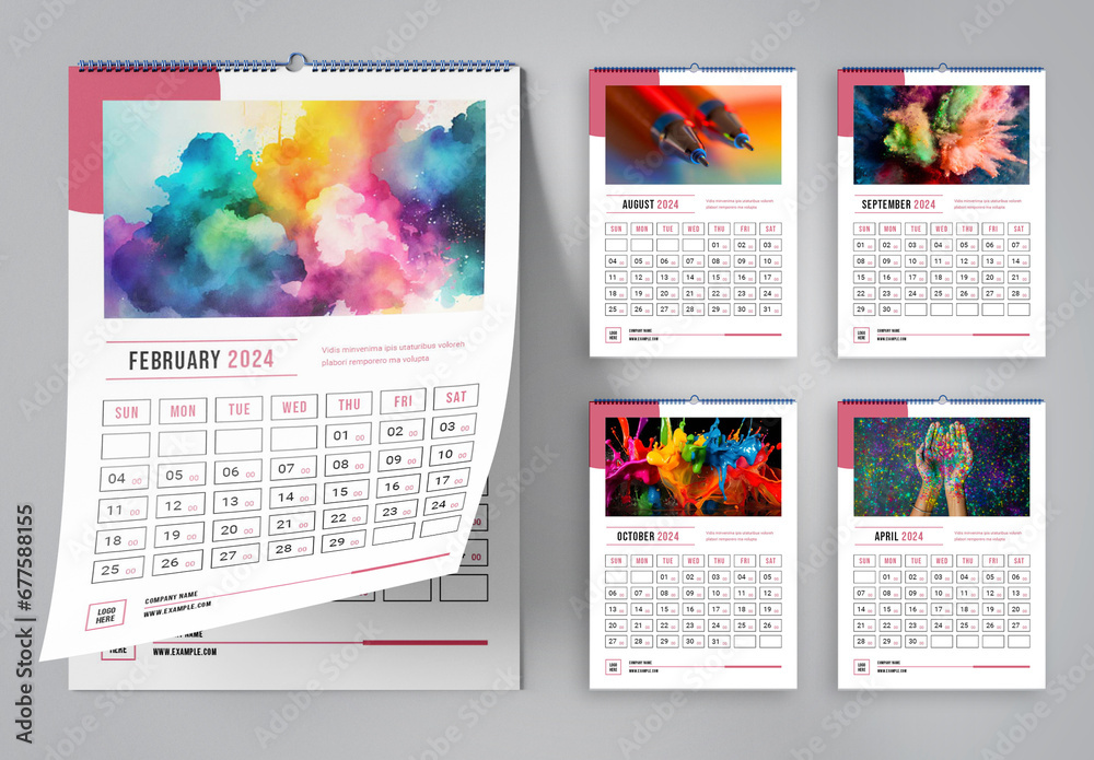 Calendar 2024 Design Wall Planner Layout Stock Template | Adobe Stock
