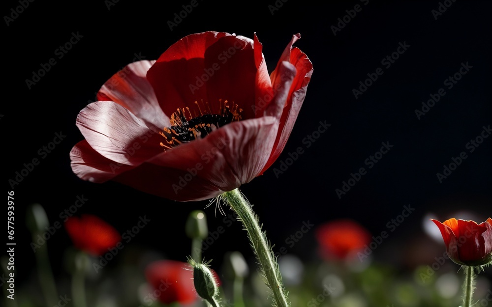 Stylized Red Poppy on Black Remembrance Day Symbol ai generated Stock ...