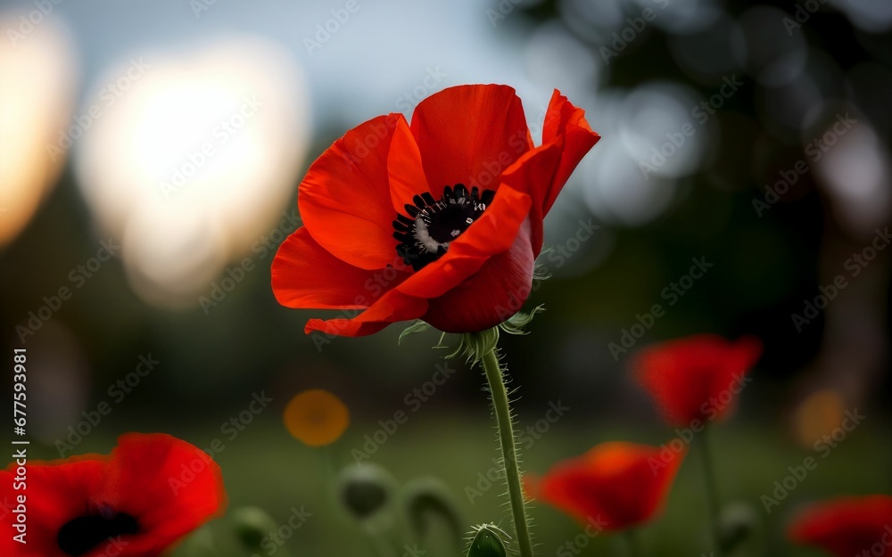 Stylized Red Poppy on Black Remembrance Day Symbol ai generated Stock ...