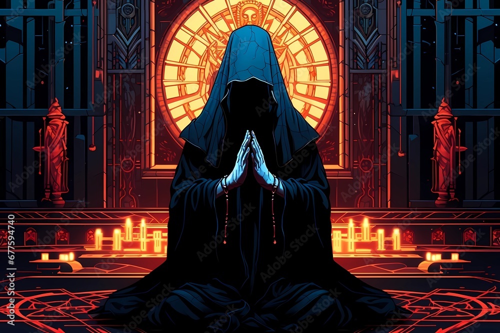 nuns, illustrations of monastic life in the church, religious painting ...