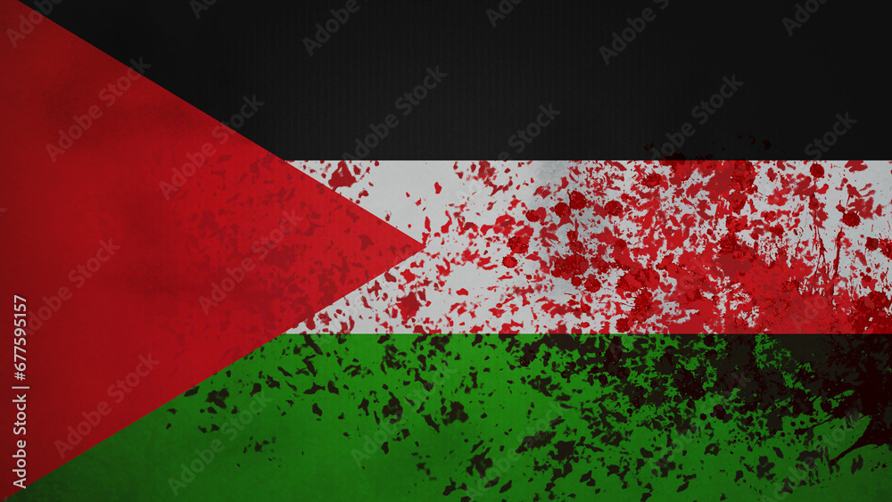 Palestine flag, flag with blood. Conflict between Israel and Palestine ...