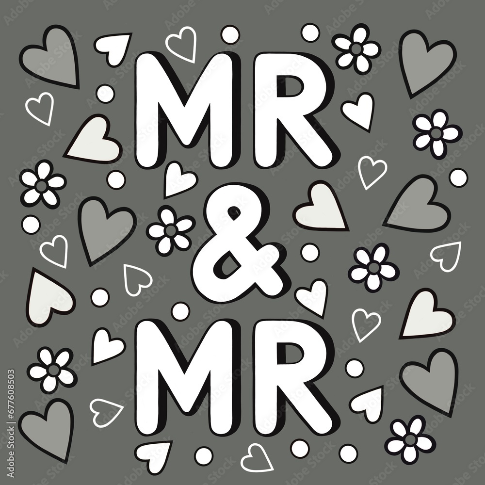 Mr and Mr text in white on a grey background. The wedding illustration ...