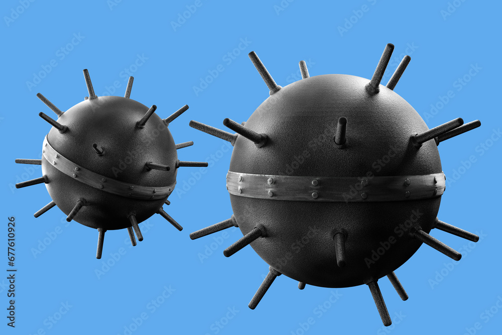Sea mines on blue. Explosives for naval battles. Ship mines to ensure ...
