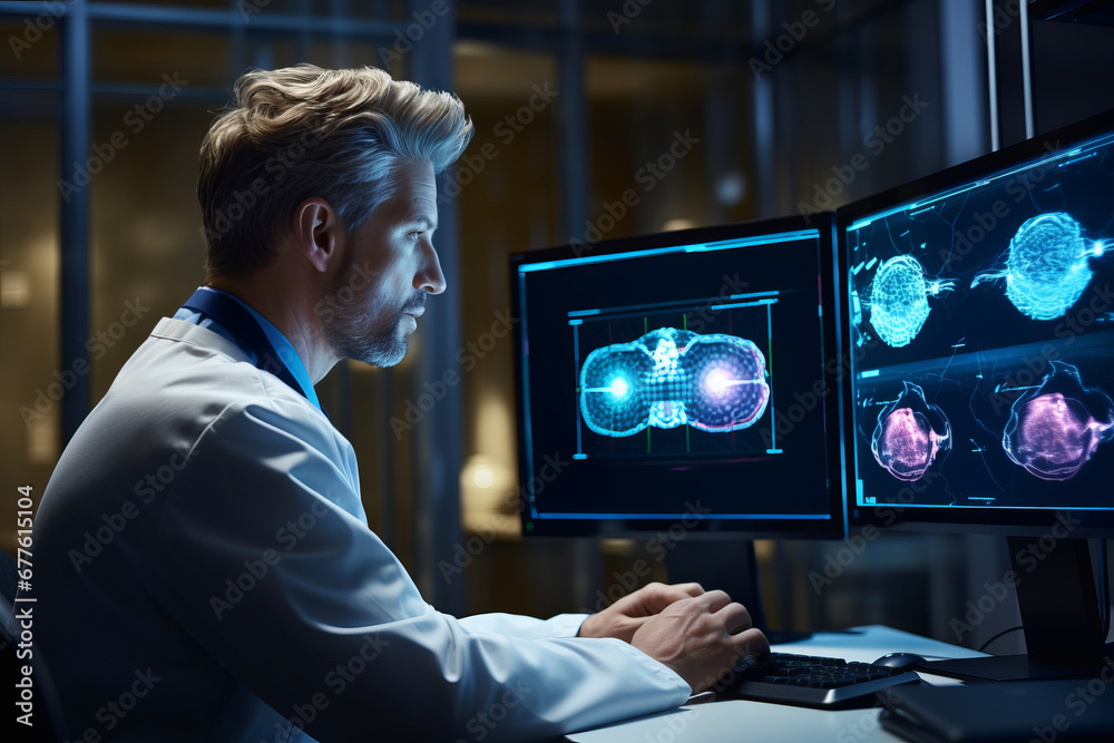 Professional neuroscientist analyzing CT scan. Neurology doctor ...