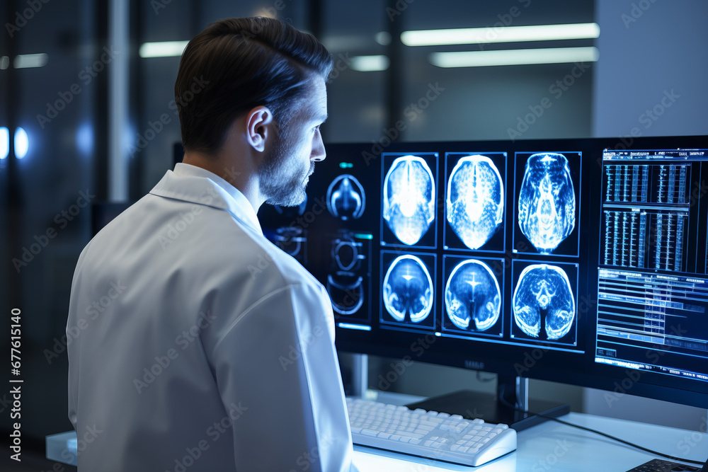 Professional neuroscientist analyzing CT scan. Neurology doctor ...