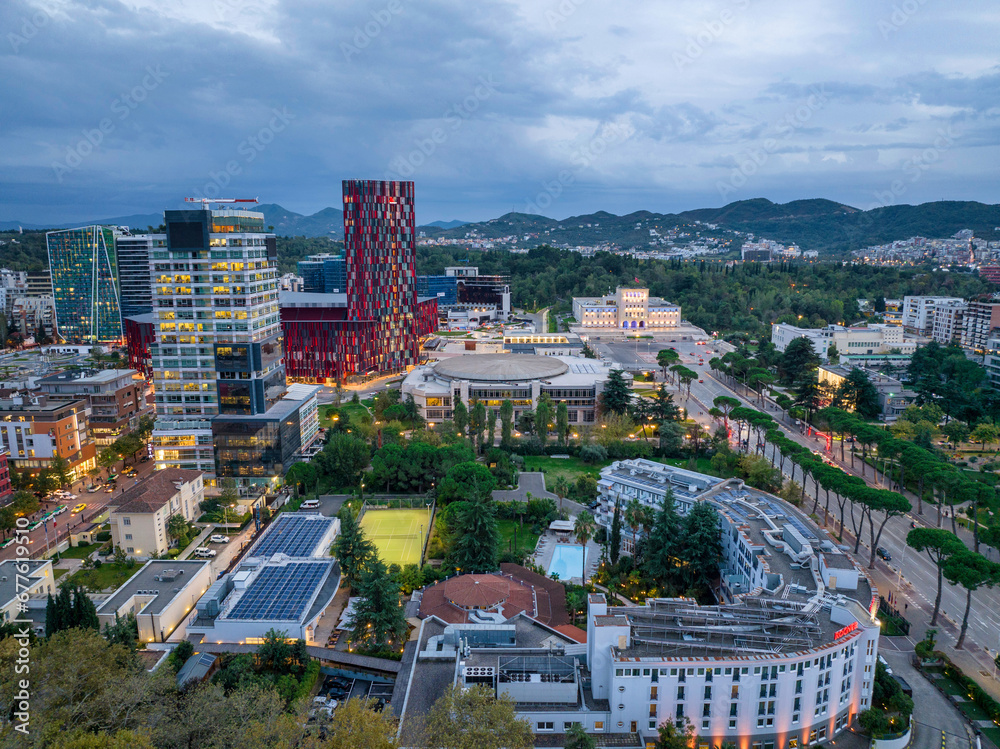 Tirana city skyline showing the new colorful high-rise buildings Stock ...