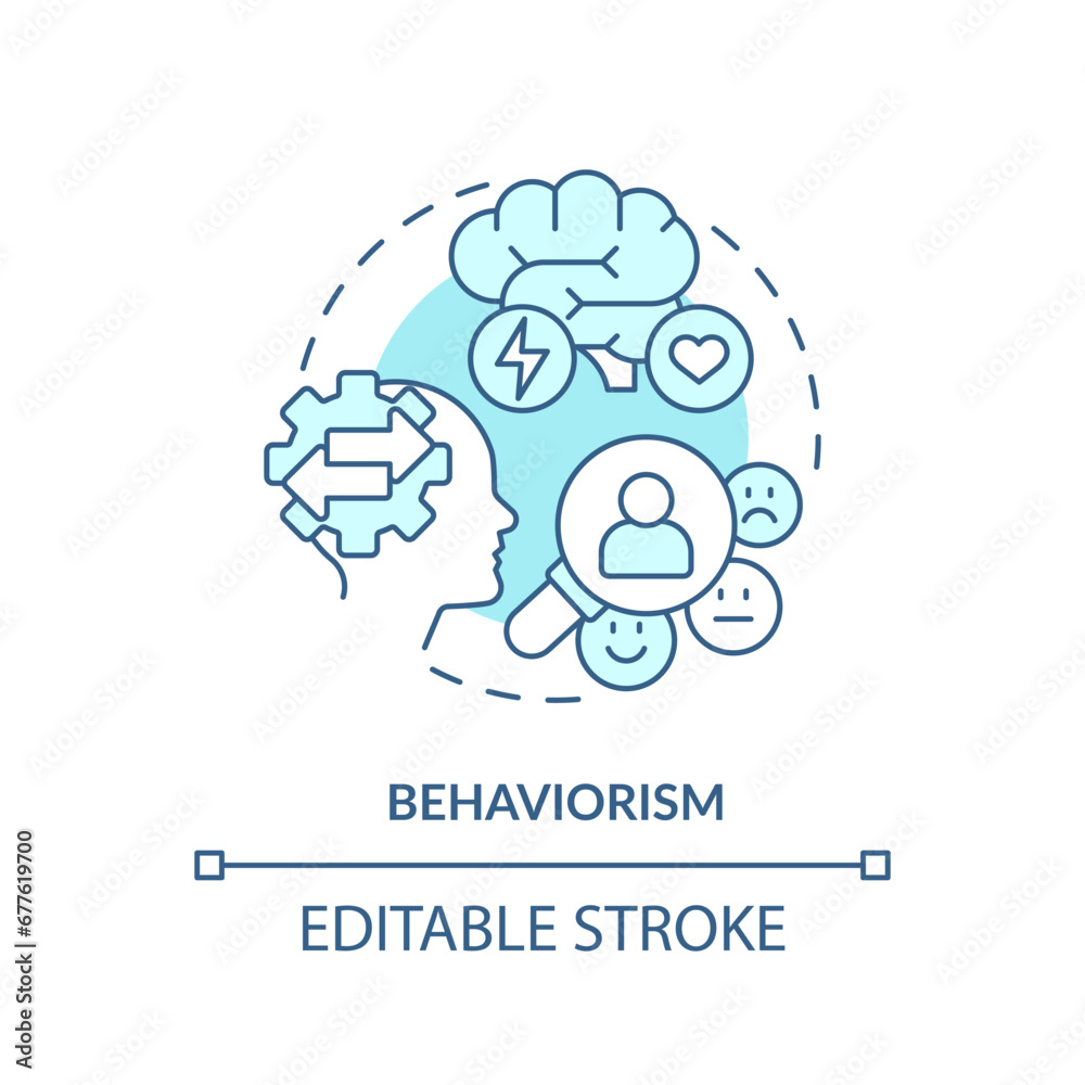 2D editable blue behaviorism icon, simple monochromatic vector ...