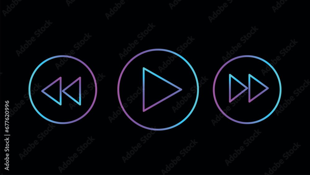 Of play button on black background. Set of neon media buttons - play ...