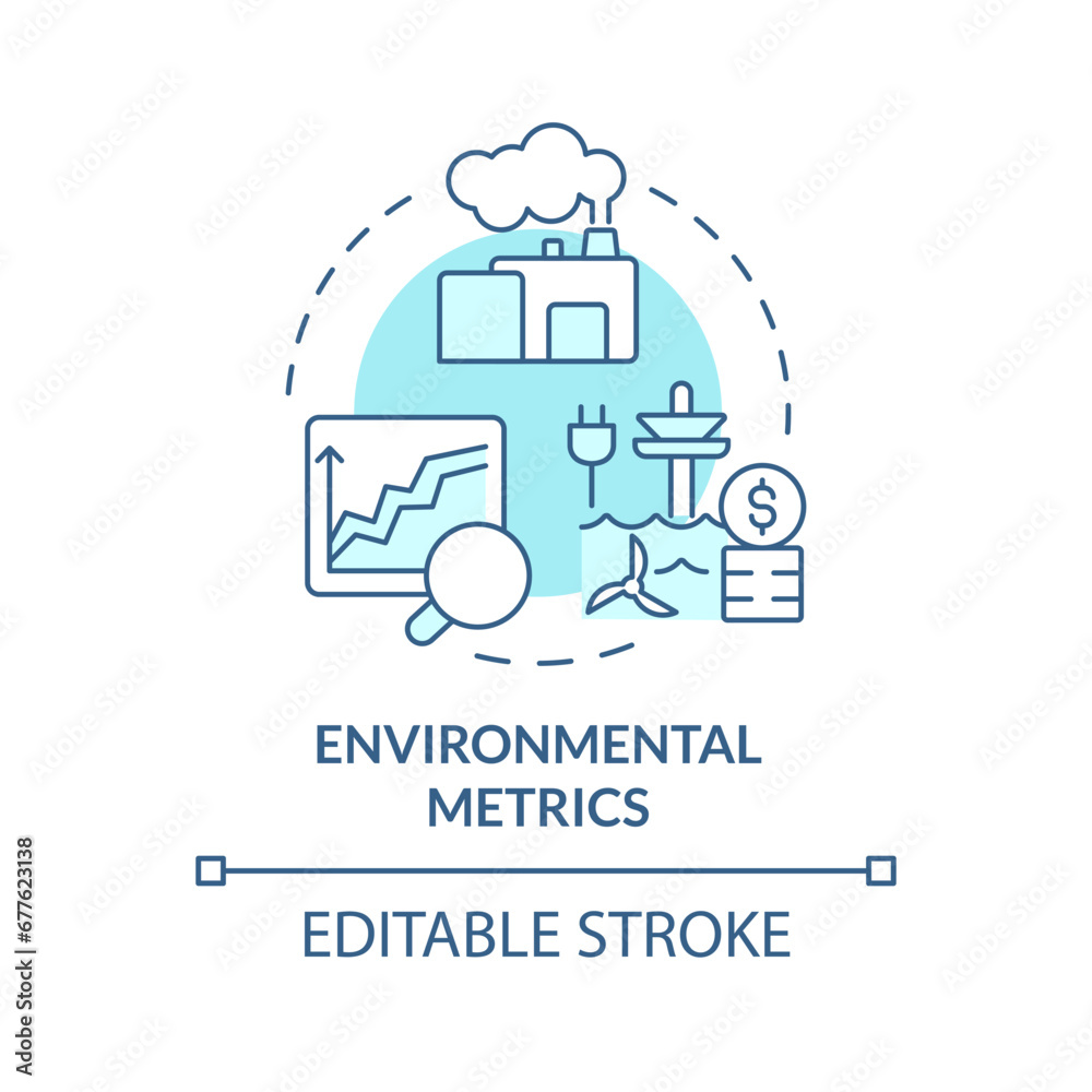2D editable blue environmental metrics icon, monochromatic isolated ...
