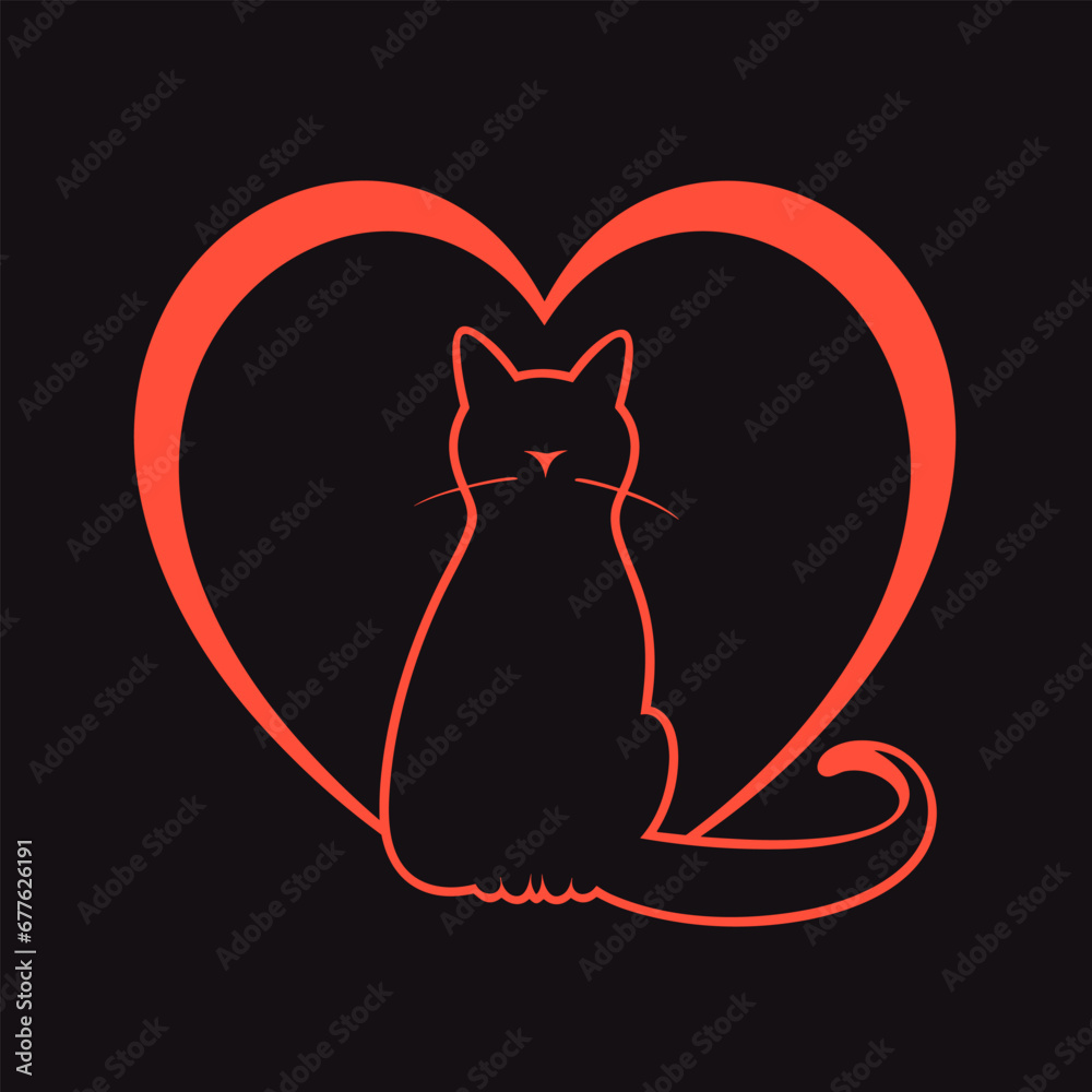 Vetor de Community cat center red line logo. Enduring love to animals ...