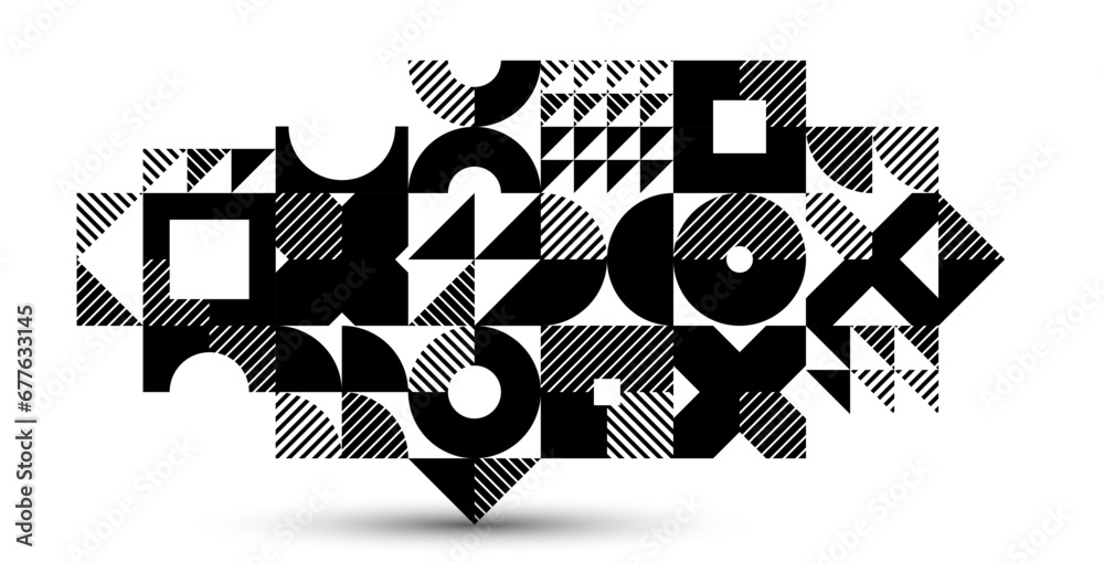Geometric abstract black and white art, vector geometrical background ...