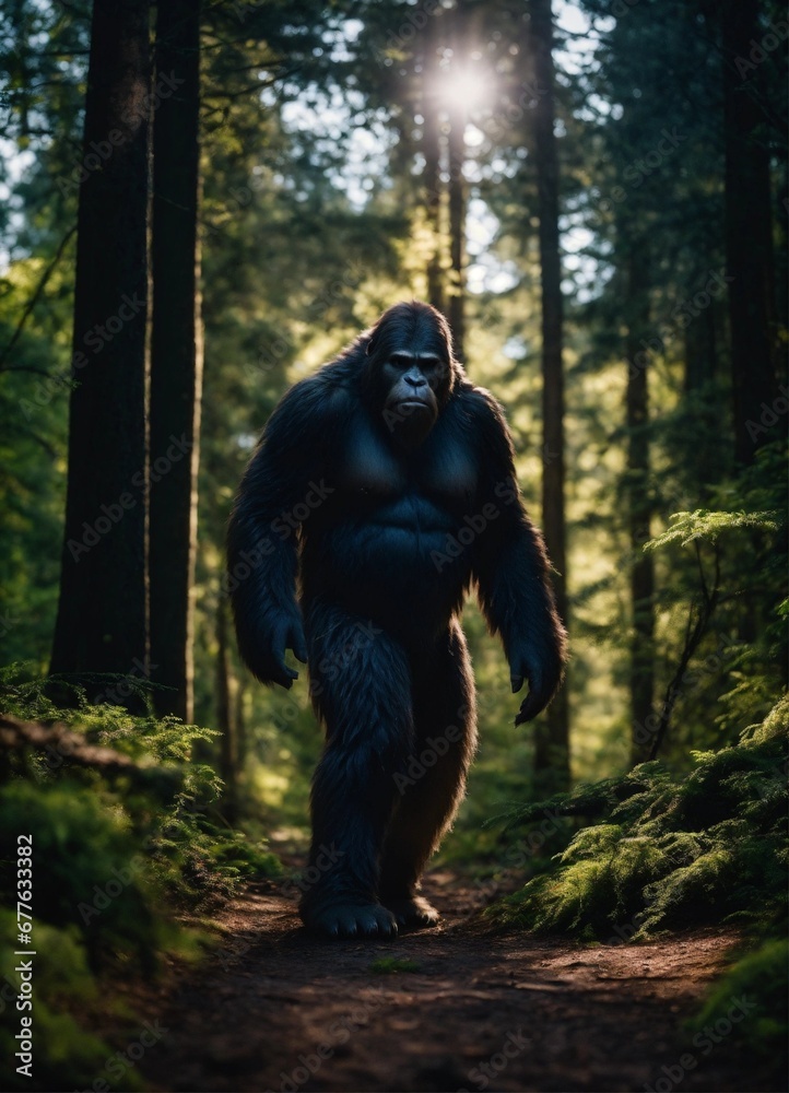 Bigfoot, sasquatch, moody lighting, in a dark forest, best quality ...