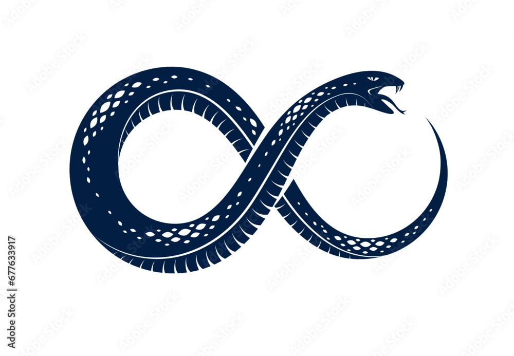 Snake eating its own tale, Uroboros Snake in a shape of infinity symbol ...