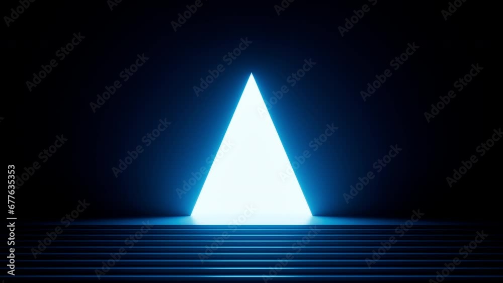 3d animation. Triangle of light appears in the dark room with steps ...