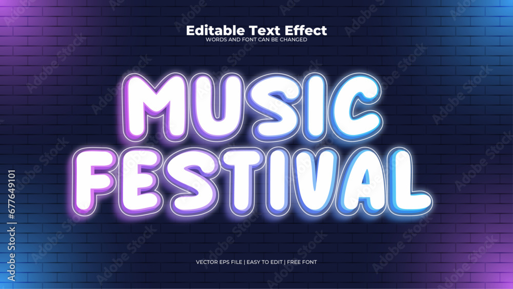 White blue and purple violet music festival 3d editable text effect ...