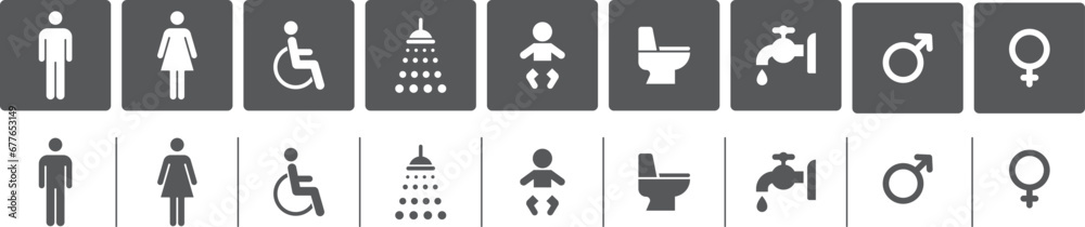 Set of 9 toilet icons, toilet signs, WC signs. Grey flat wc icon set ...