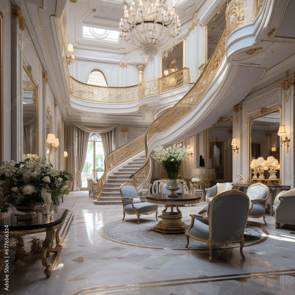 hotel lobby french style hotel reception , clean, gold features ...