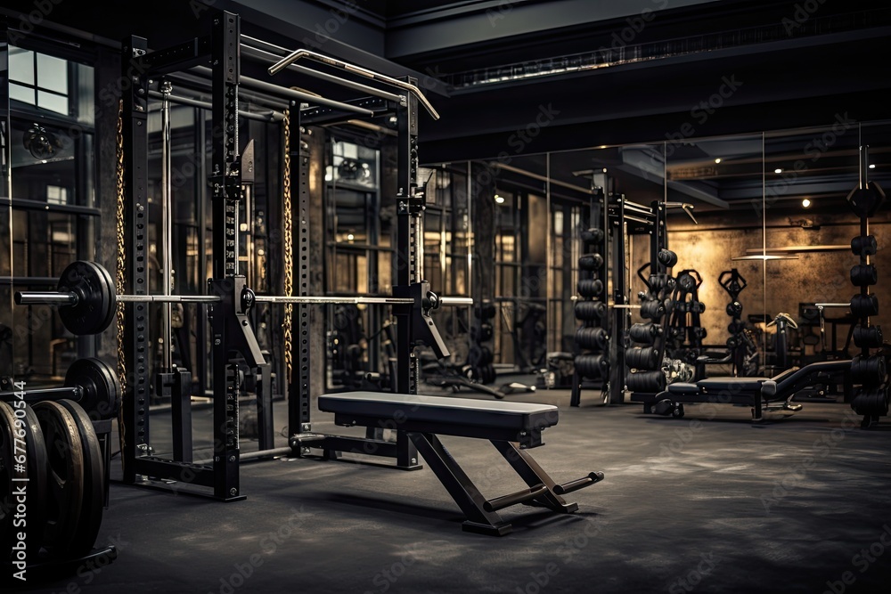 Gym with barbells and different equipment, luxurious aesthetic, created ...