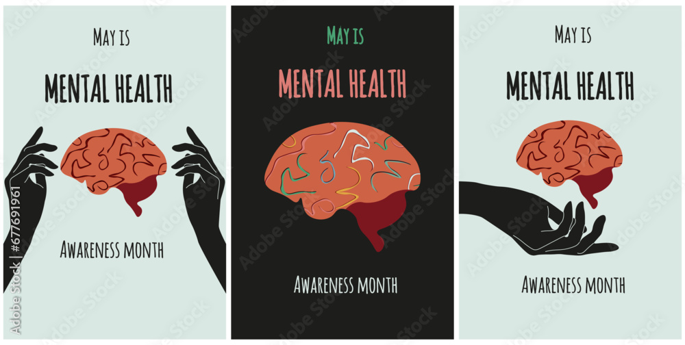 Set trendy retro Mental Health awareness month posters. Mental Health ...