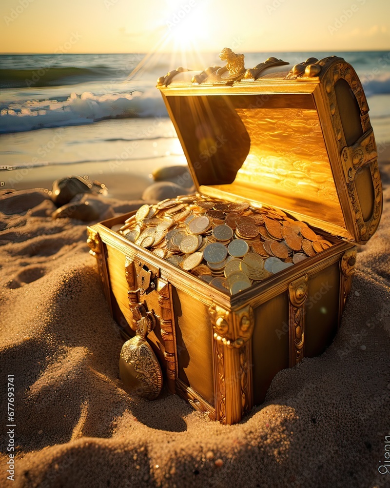 Deep within a hidden pirate's cave, a treasure chest overflows with ...