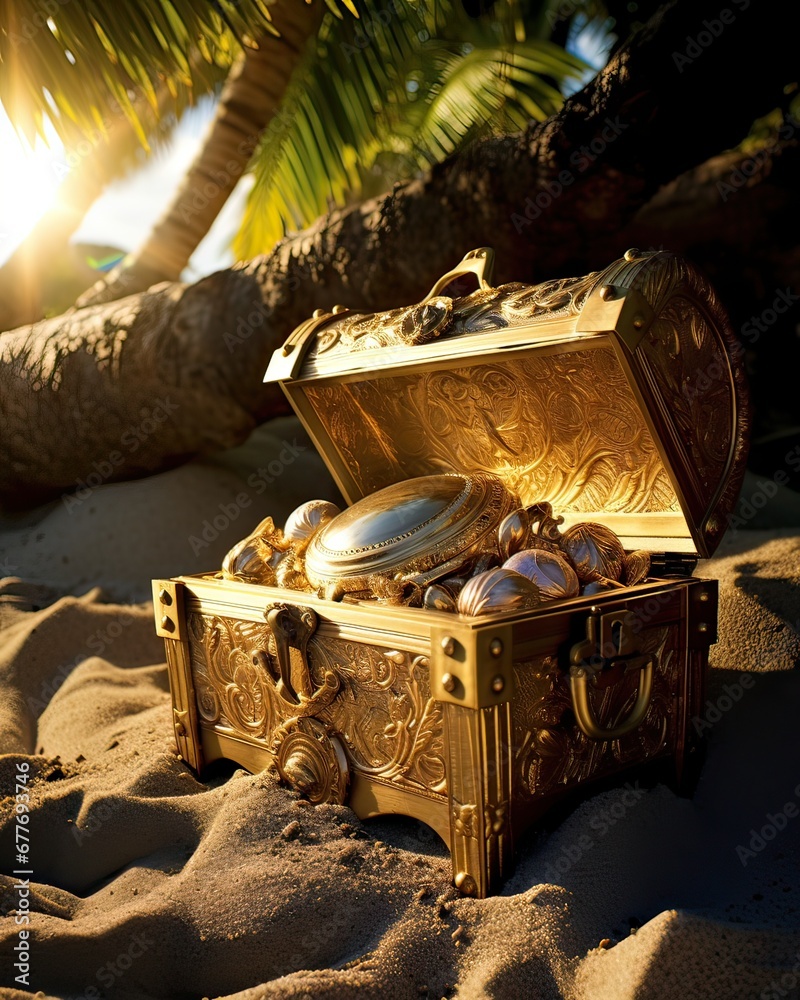 Deep within a hidden pirate's cave, a treasure chest overflows with ...