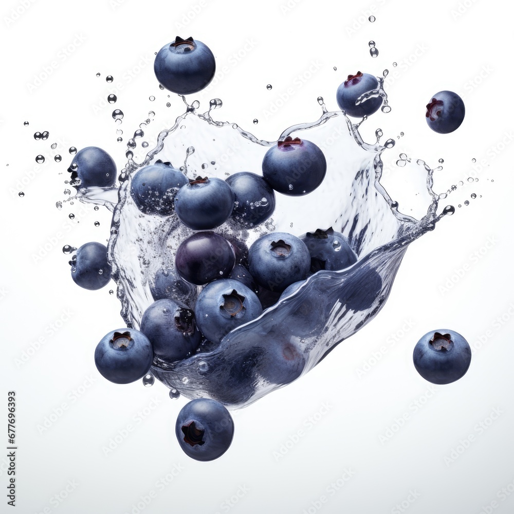 blueberries with water splash on white background, blueberries isolated ...