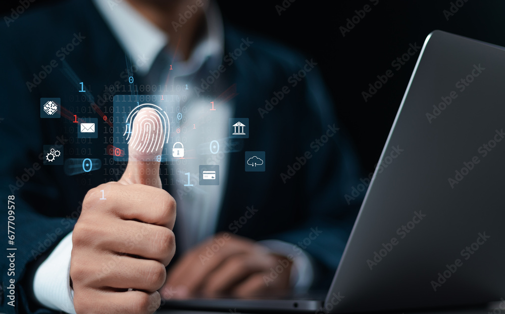 cybersecurity concept, businessman using laptop and scanning ...