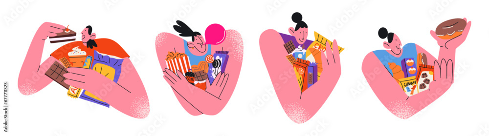 Cartoon characters candy girls with sweets in retro 90s style. Sweet ...