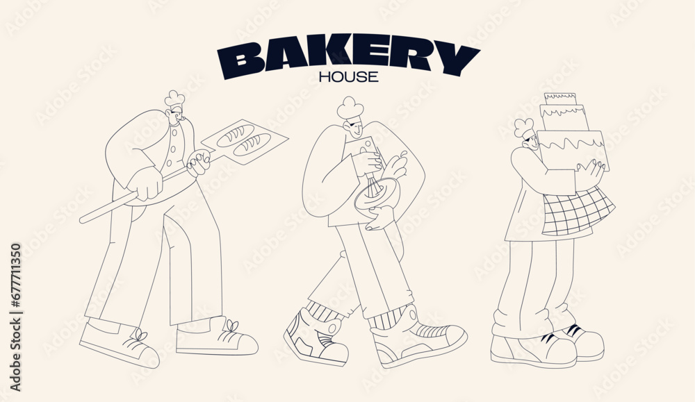 Retro cartoon bakery cooking poster in 90s linear style. Bakery, coffee ...