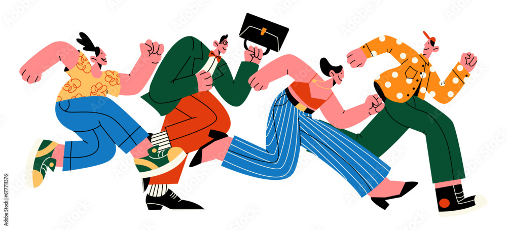 Cartoon people run fast. Active characters are in a hurry to run ...