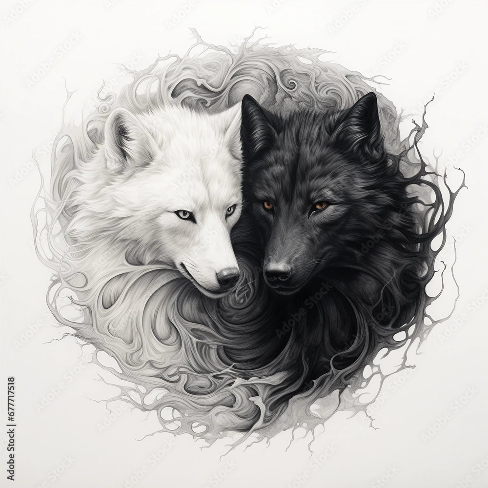 A Pair of Black and White Wolf Heads Side By Side Background Stock ...