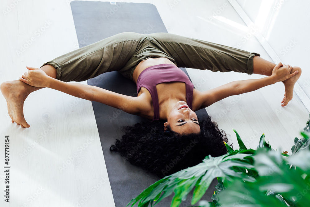 yoga stretching exercises for the pelvis female practices Stock Photo ...