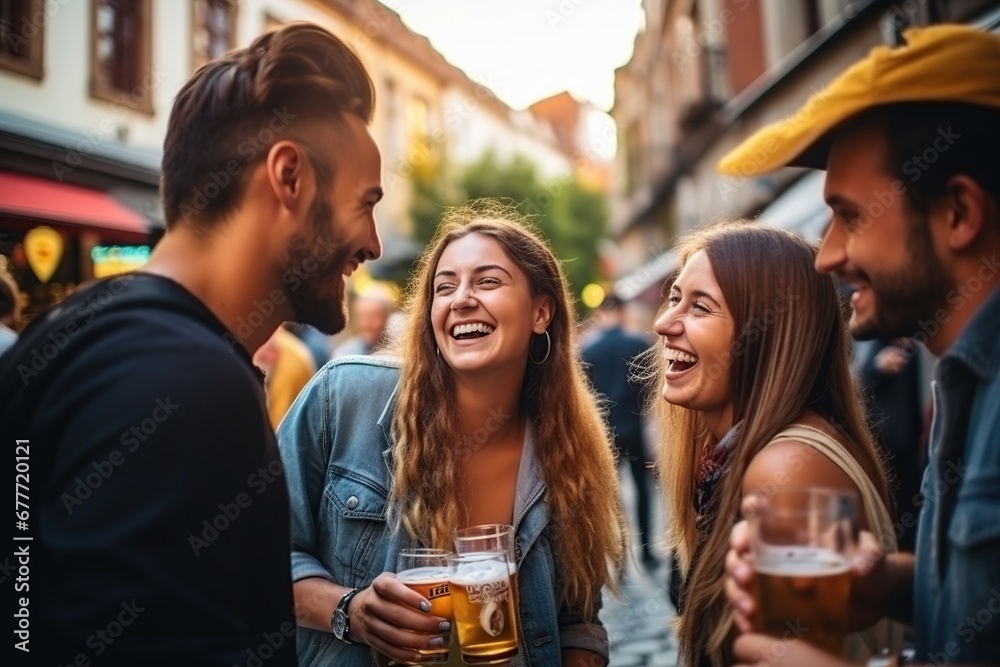 Gente feliz disfrutando de una reunión social celebrando juntos.Grupo ...