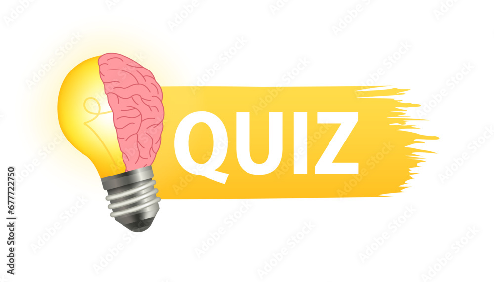 Quiz logo. Idea lamp. Quiz time label with question mark. Quiz emblem ...