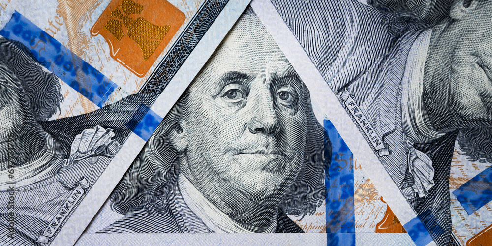 Dolar USA close up. Benjamin Franklin's eyes from a hundred-dollar bill ...