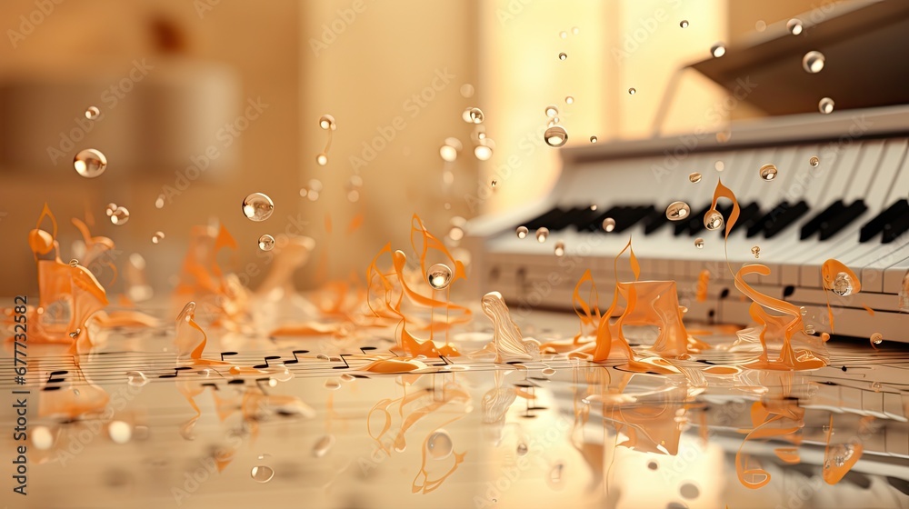 a close up of a musical keyboard with water droplets on the surface and ...