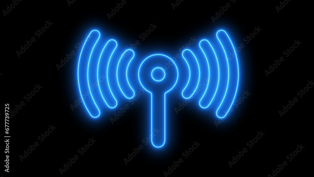 neon glowing mobile, computer, tower network icon on black background ...