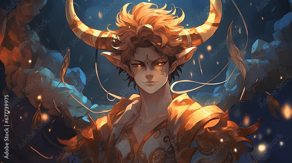 Zodiac signs Taurus in anime style. Generated AI Stock Illustration ...