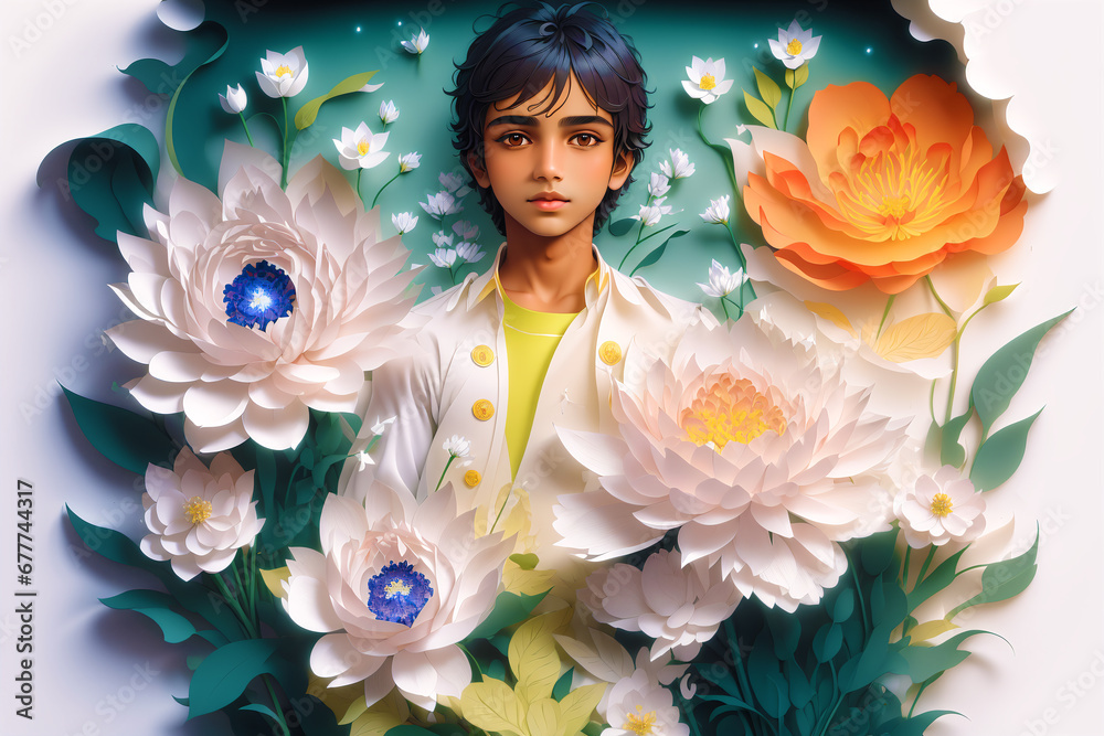 Childrens day concept. Beautiful Papercut indian boy. Papercut ...